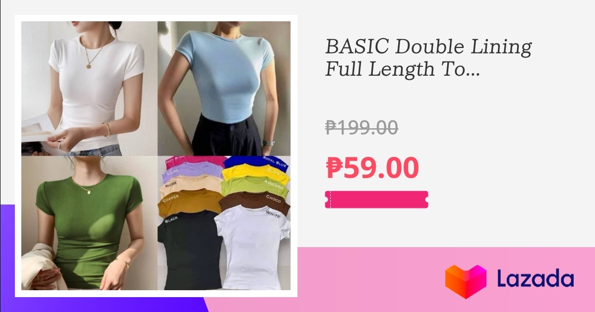 BASIC Double Lining Full Length Top Short sleeve Basic Plain T Shirts ...