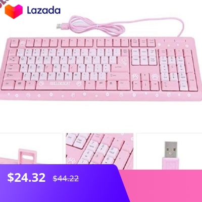 Pink wired keyboard cute USB ultra-thin cartoon cat home laptop keyboard