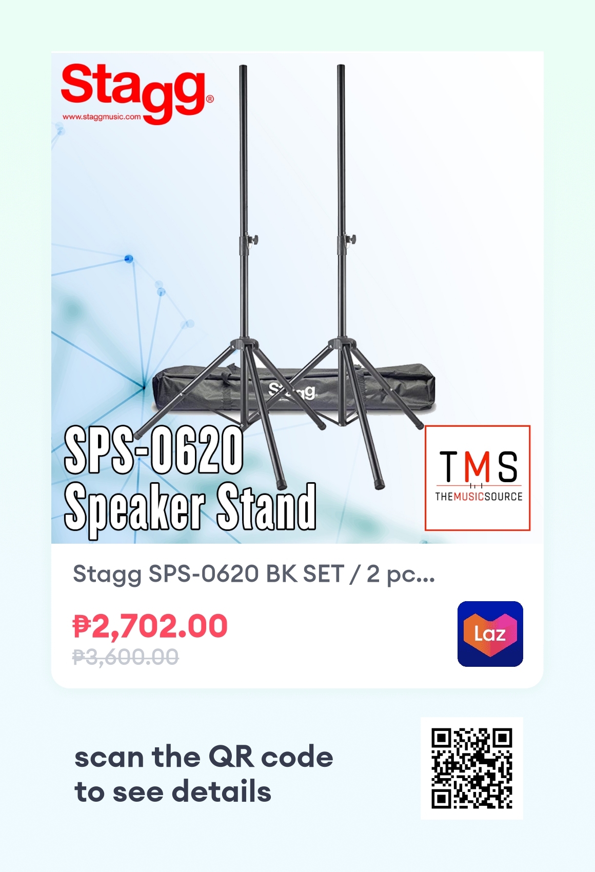 Stagg SPS-0620 BK SET / 2 pcs Speaker Stand with Carrying Bag