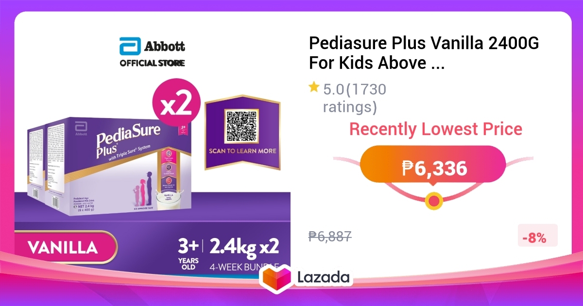 Pediasure Plus Vanilla 2400G For Kids Above 3 Years Old Bundle of 2