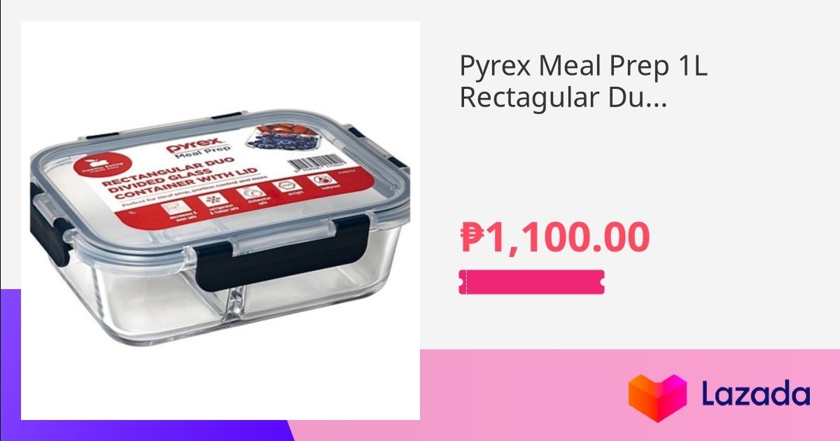Pyrex Meal Prep 1L Rectagular Duo Divided Lunch Box