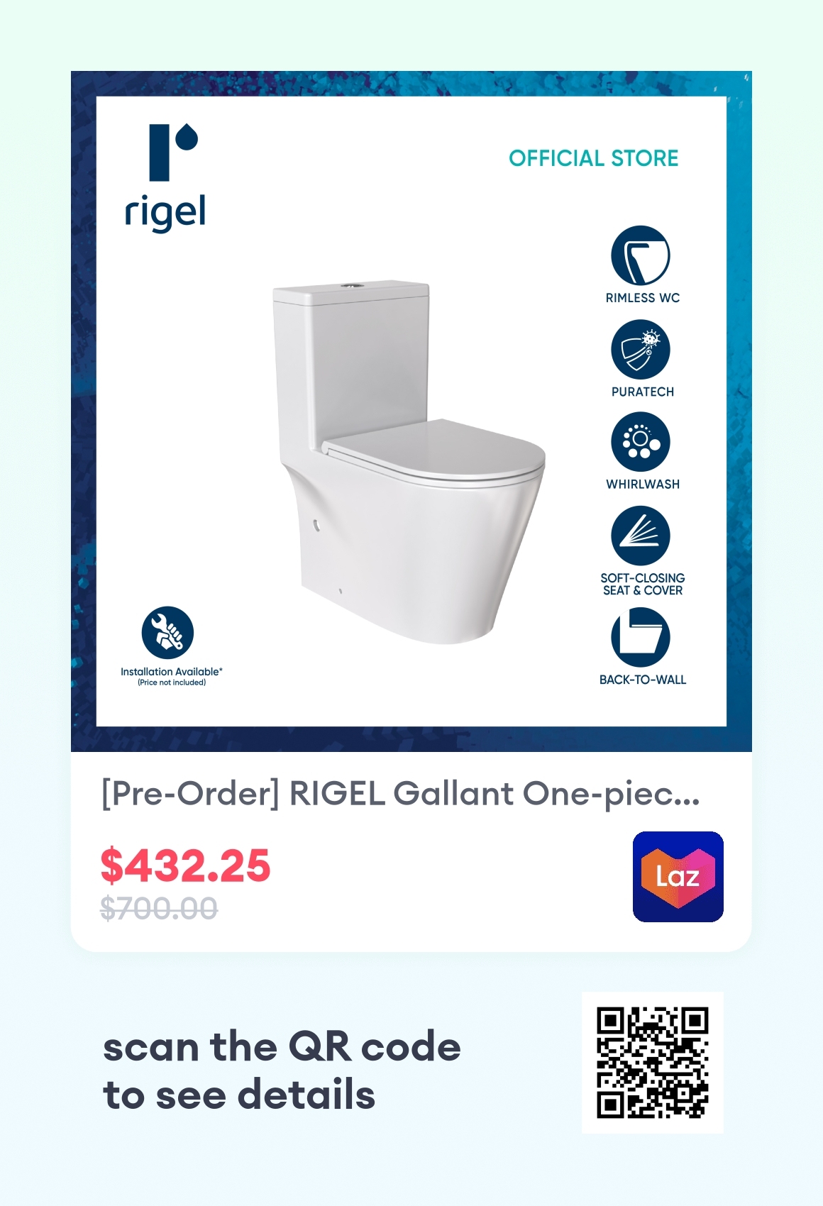 [Pre-Order] RIGEL Gallant One-piece Toilet Bowl with optional upgrade ...
