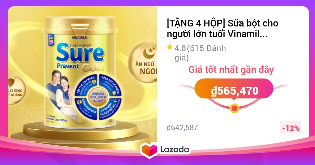 [TẶNG 4 HỘP] Sữa bột cho người lớn tuổi Vinamilk Sure Prevent 900g (Hộp ...