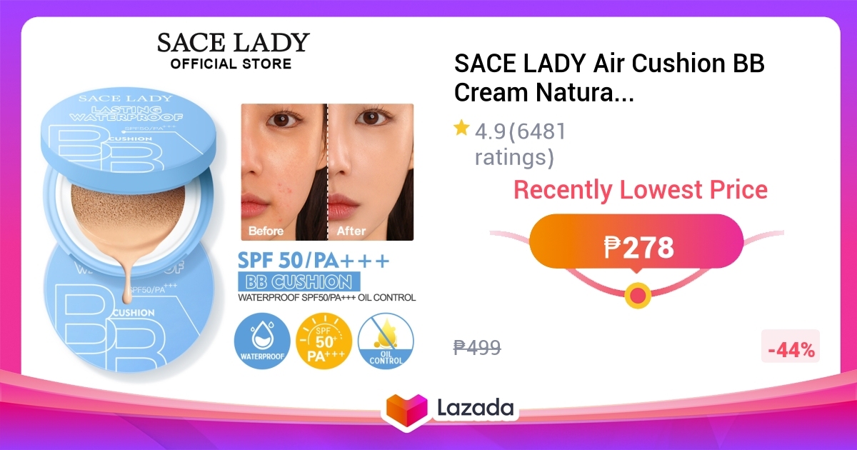 SACE LADY Air Cushion BB Cream Natural Long-lasting Waterproof Brighten ...