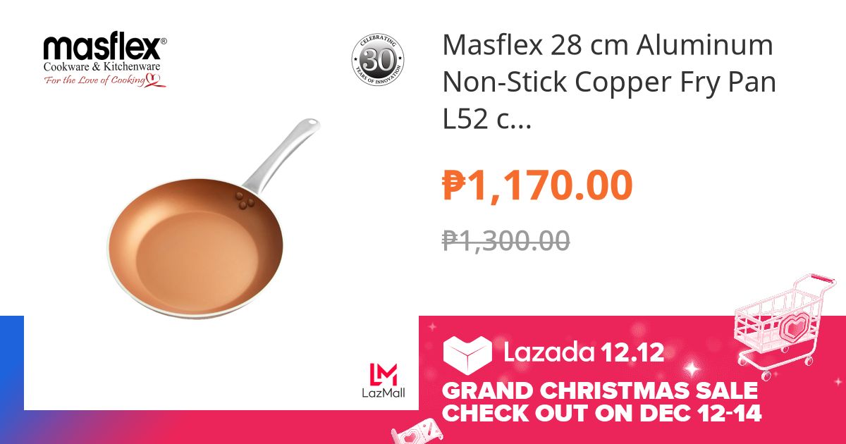 Masflex 28 cm Aluminum Non-Stick Copper Fry Pan L52 cm x W28 cm x H9.5 ...