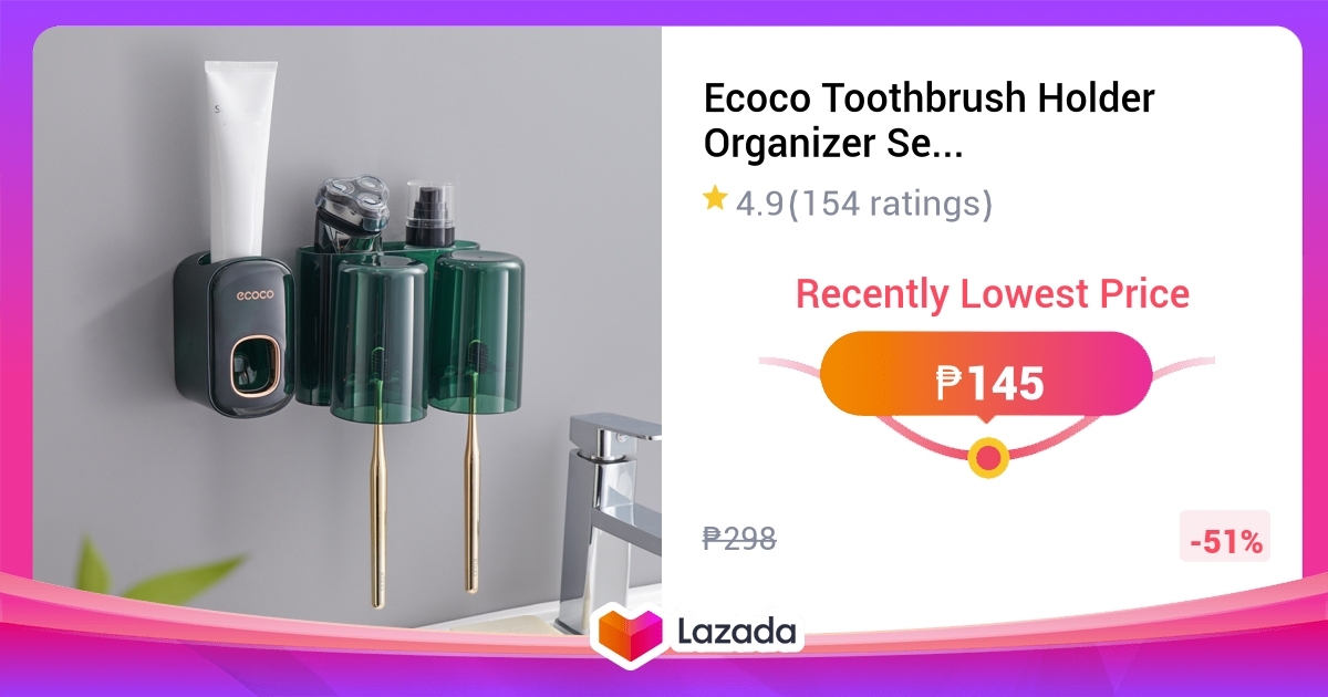 Ecoco Toothbrush Holder Organizer Set Wall-mounted Squeeze Toothpaste ...