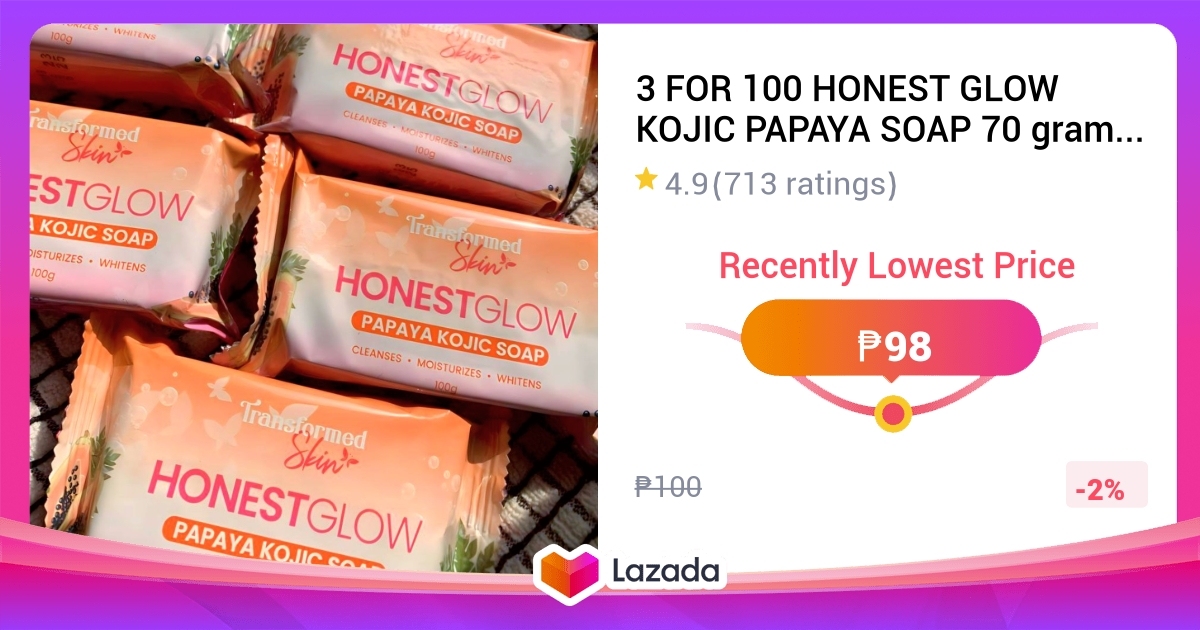 3 FOR 100 HONEST GLOW KOJIC PAPAYA SOAP 70 grams by Sheb'eautiful.Ph