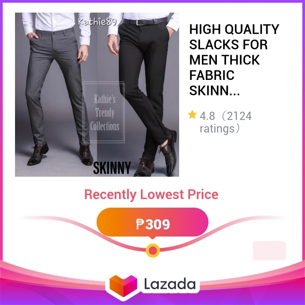 HIGH QUALITY SLACKS FOR MEN THICK FABRIC SKINNY BLACK #7