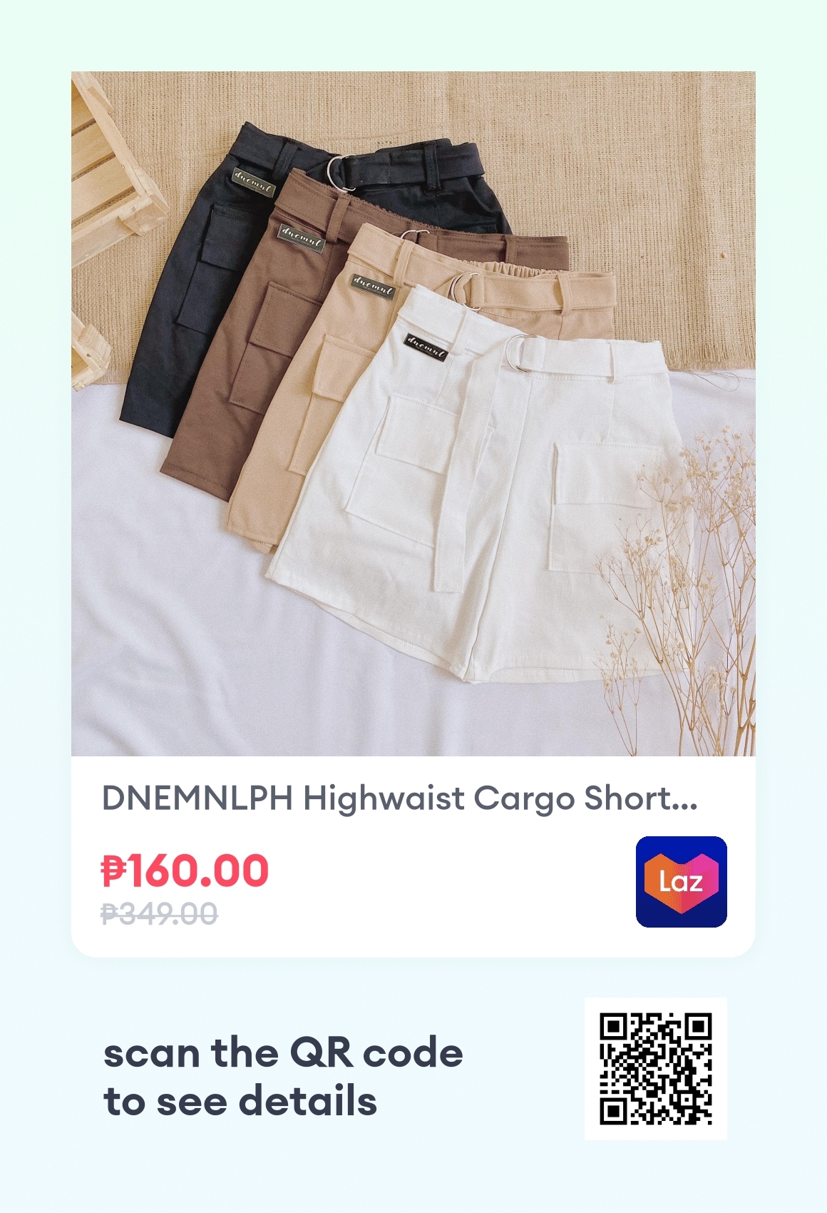 DNEMNLPH Highwaist Cargo Shorts with Two Pockets (Trendy Korean ...