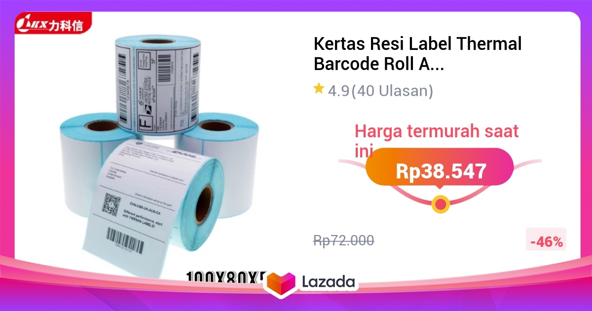 Kertas Resi Label Thermal Barcode Roll A6 100x150mm isi 500 Pcs