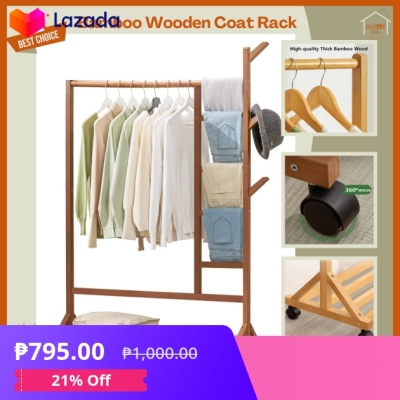 Home Pal Minimalist Bamboo Wooden Coat Rack Stand Bamboo Hanging Pole ...