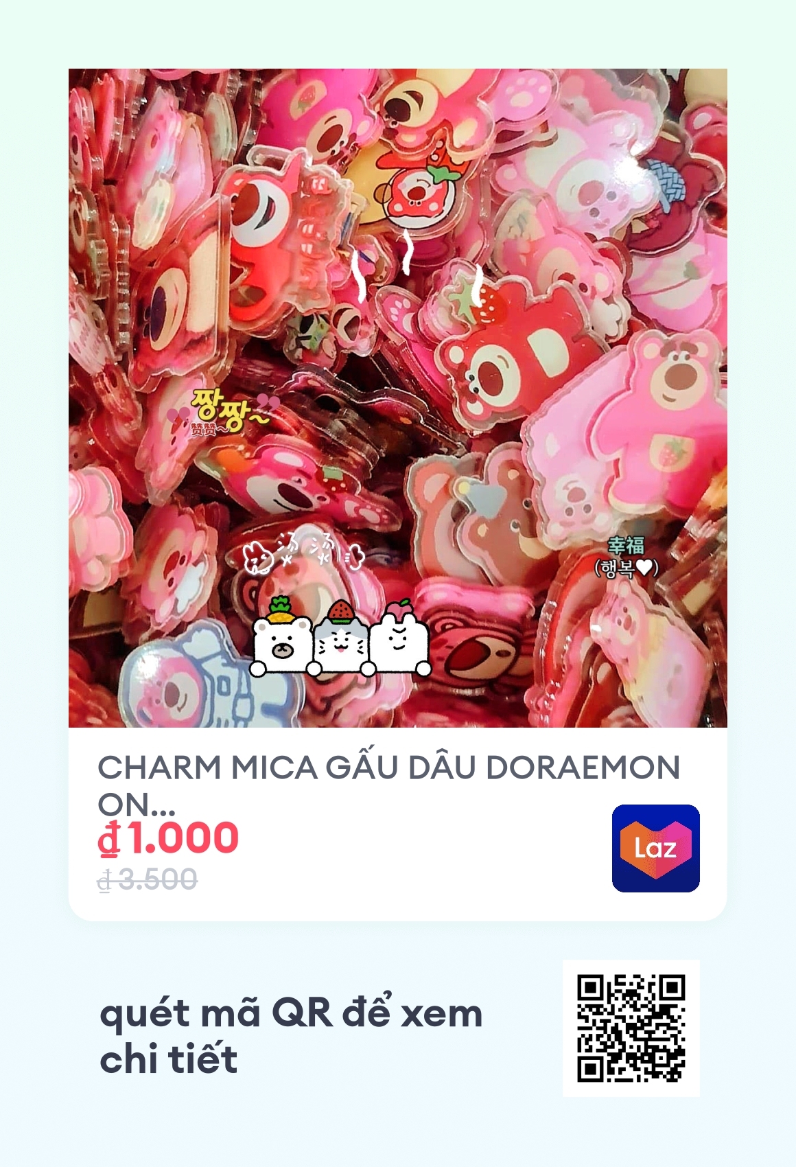 CHARM MICA GẤU DÂU DORAEMON ONE PICE GẤU MÈO THỎ ĐÁNG YÊU - 1 CHARM ...