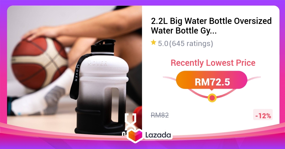 2.2L Big Water Bottle Oversized Water Bottle Gym Water bottle OVER Bottle Big bottle Best ...