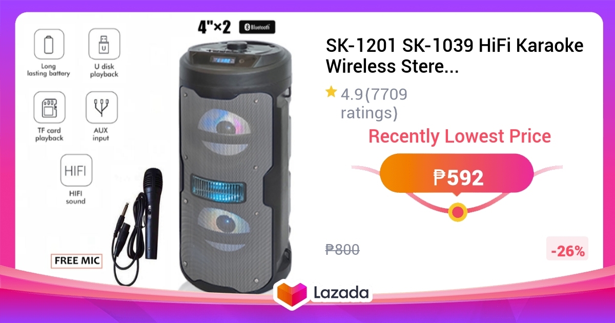 SK-1201 SK-1039 HiFi Karaoke Wireless Stereo Portable DISCO Light Dual Bluetooth Speaker with ...