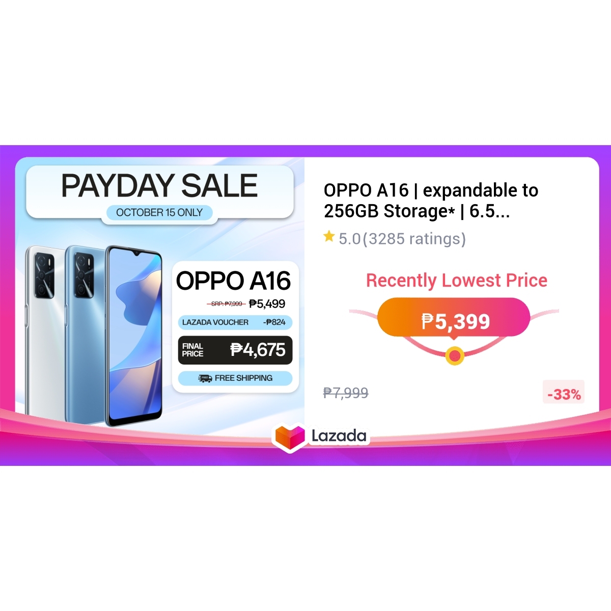 OPPO A16 | expandable to 256GB Storage* | 6.5" HD+ Eye-care Display ...