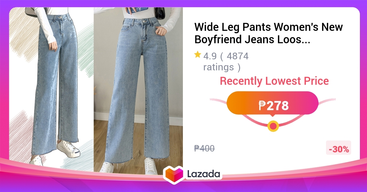Wide Leg Pants Women's New Boyfriend Jeans Loose High Waist Drape ...