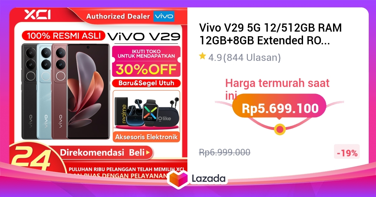 Vivo V29 5G 12/512GB RAM 12GB+8GB Extended ROM 512GB NFC Qualcomm Snapdragon 778G Garansi resmi