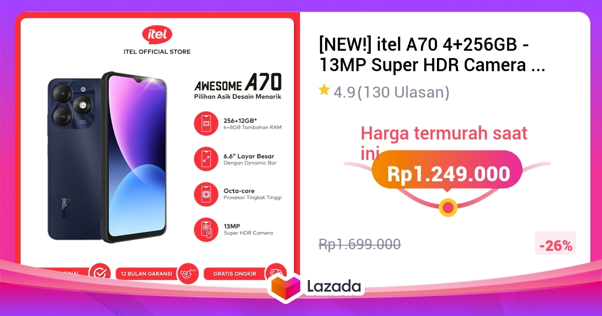 [NEW!] itel A70 4+256GB - 13MP Super HDR Camera - Big Screen with ...