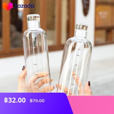 ขวดน้ำดื่มพลาสติกใส ความจุขนาดใหญ่ 750/500ml ขวดมินิมอล สำหรับนักศึกษา สกิลบอกเวลา พกพาสะดวก