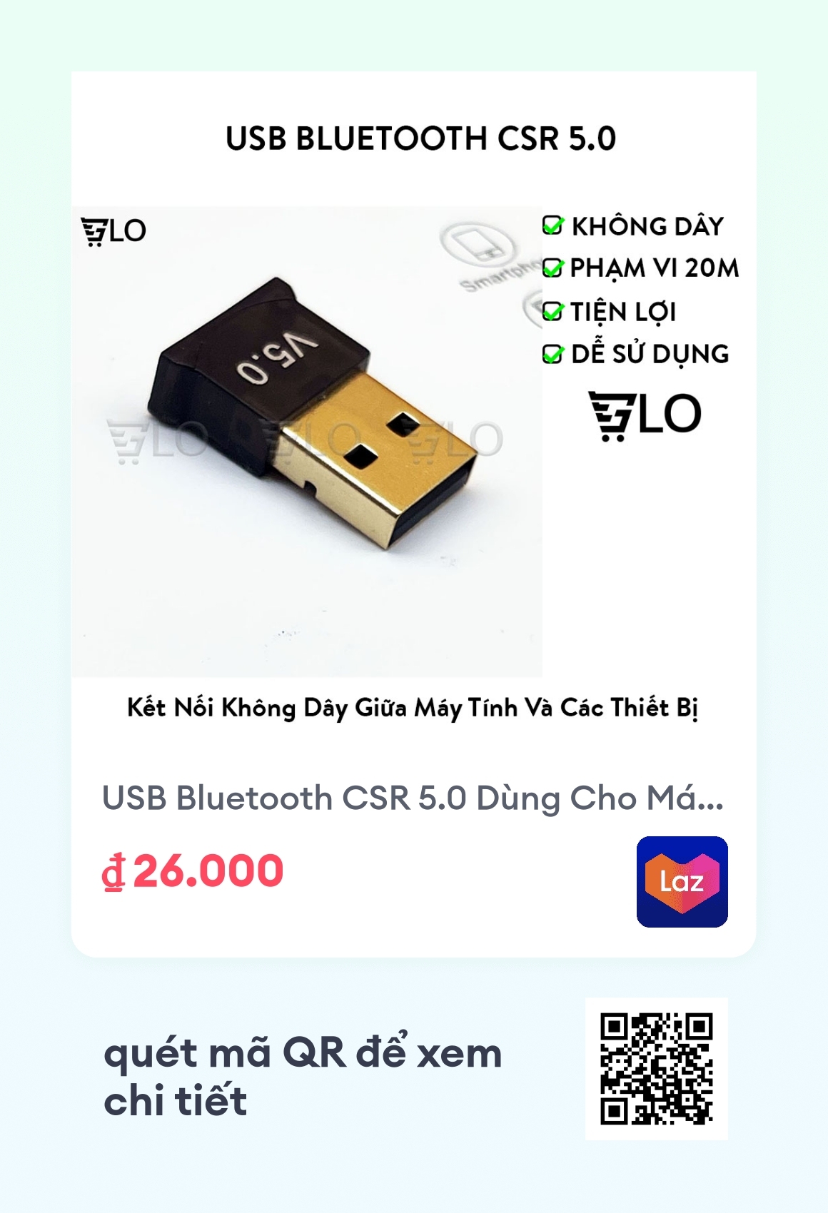 USB Bluetooth CSR 5.0 Dùng Cho Máy Tính Laptop, PC