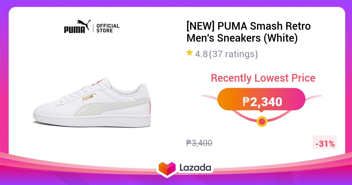 [NEW] PUMA Smash Retro Men's Sneakers (White)