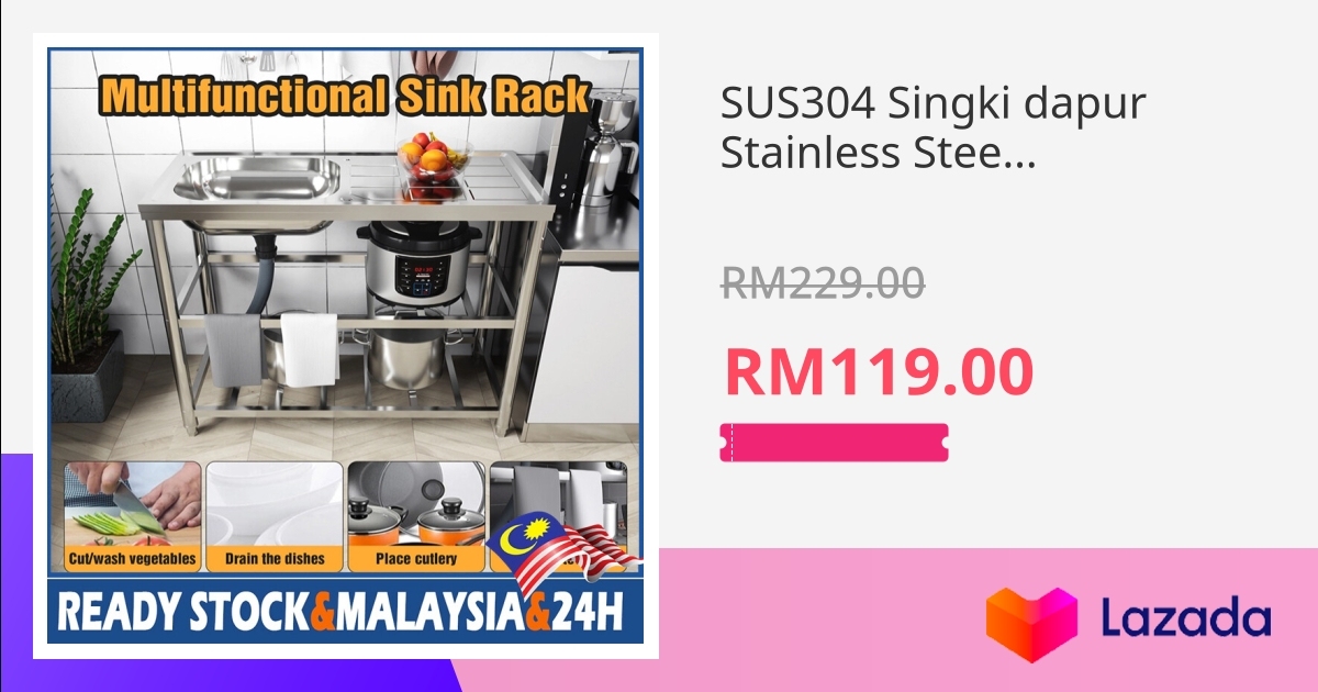 SUS304 Singki dapur Stainless Steel Sink rak dapur With Stand kitchen ...