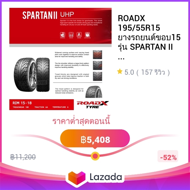ROADX 195/55R15 ยางรถยนต์ขอบ15 รุ่น SPARTAN II x 4 เส้น (ยางใหม่ผลิตปี 2024)