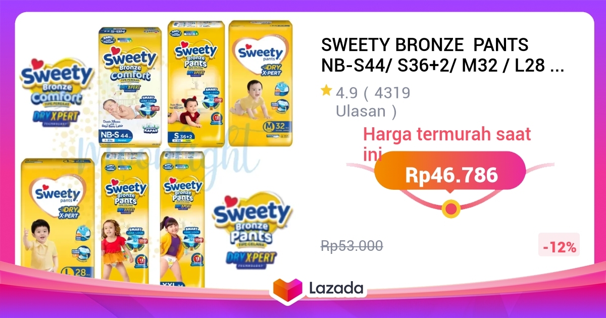 SWEETY BRONZE PANTS NB-S44/ S36+2/ M32 / L28 / XL24 / XXL24 ( Kemasan Baru )