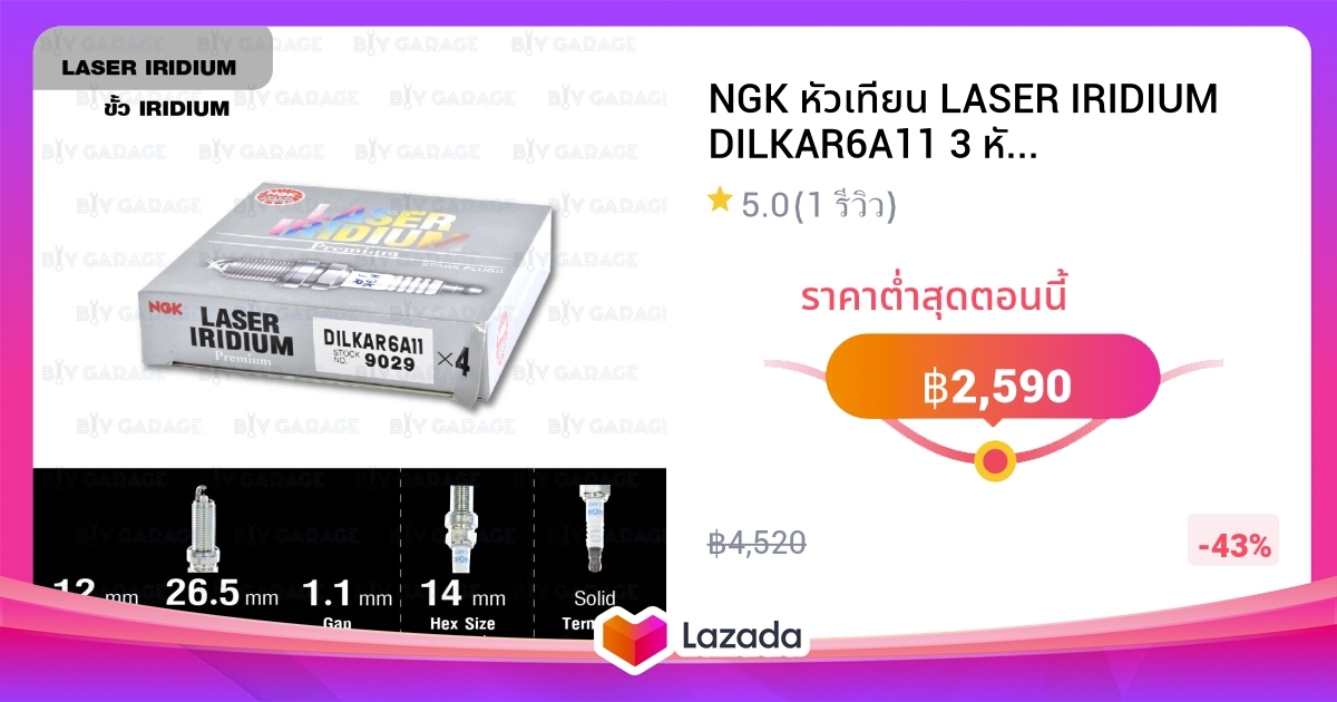 NGK หัวเทียน LASER IRIDIUM DILKAR6A11 3 หัว ใช้สำหรับรถยนต์ Nissan ...