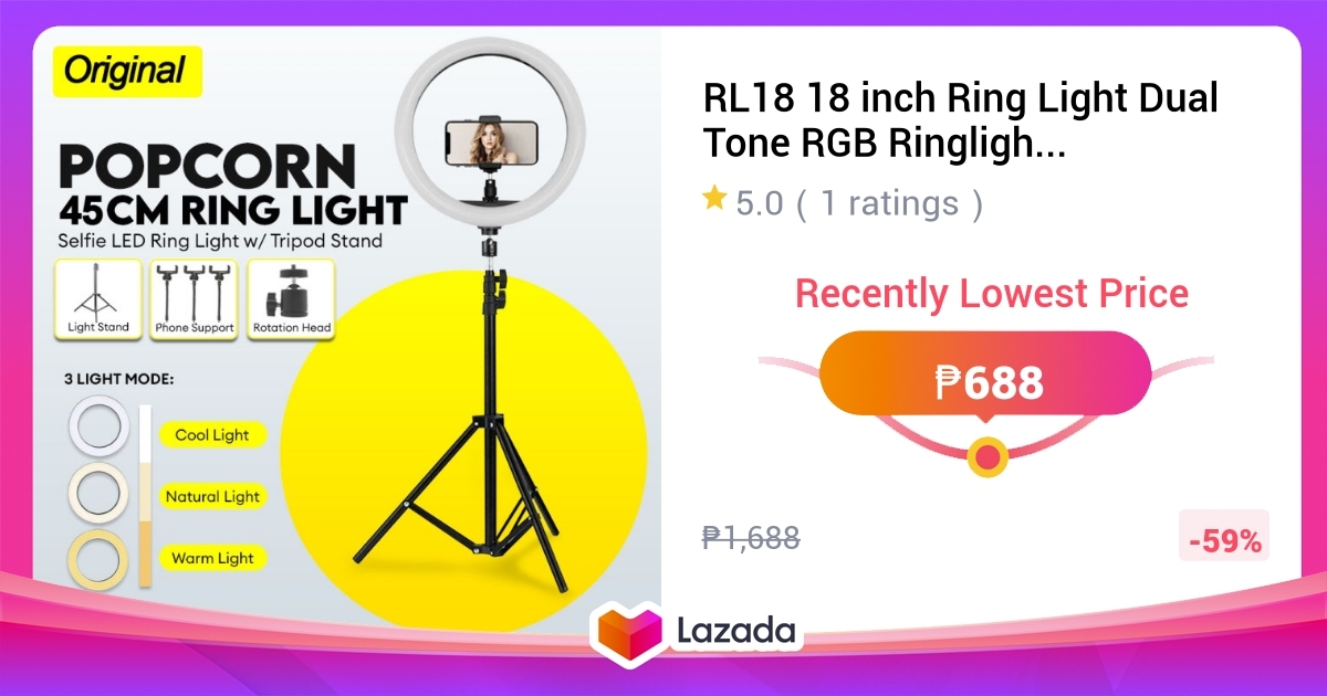 RL18 18 inch Ring Light Dual Tone RGB Ringlight Lighting for Vlog ...