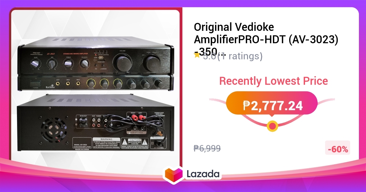 Original Vedioke AmplifierPRO-HDT (AV-3023) -350W x 2 Channel Professional Bluetooth Amplifier ...