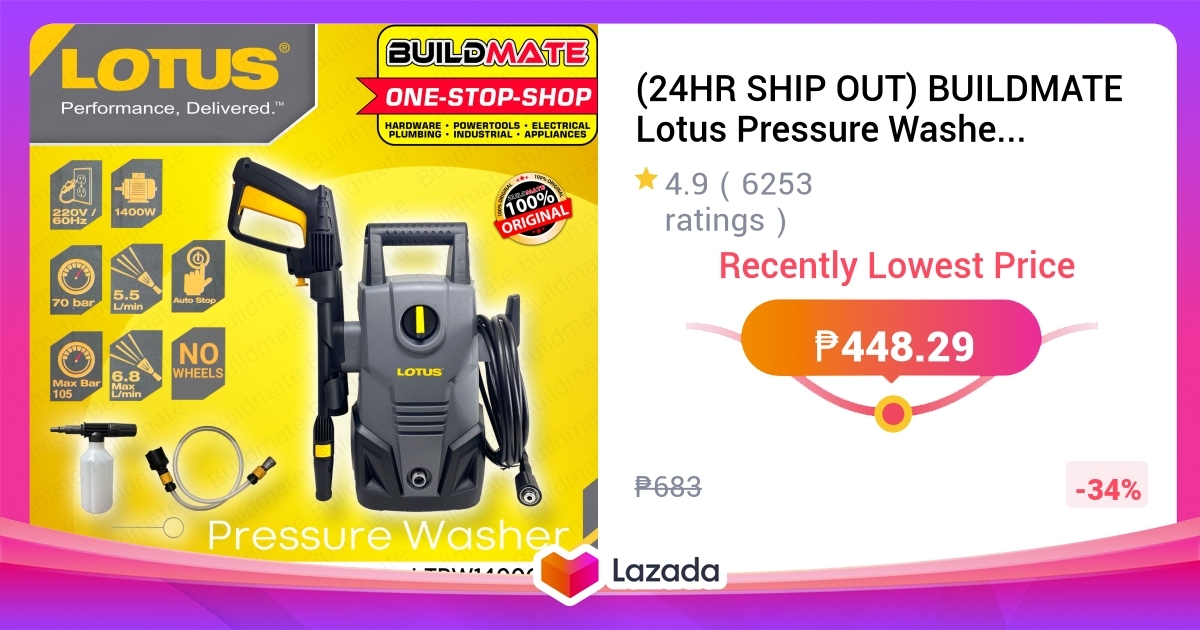 (24HR SHIP OUT) BUILDMATE Lotus Pressure Washer 1400W Car Wash Machine ...