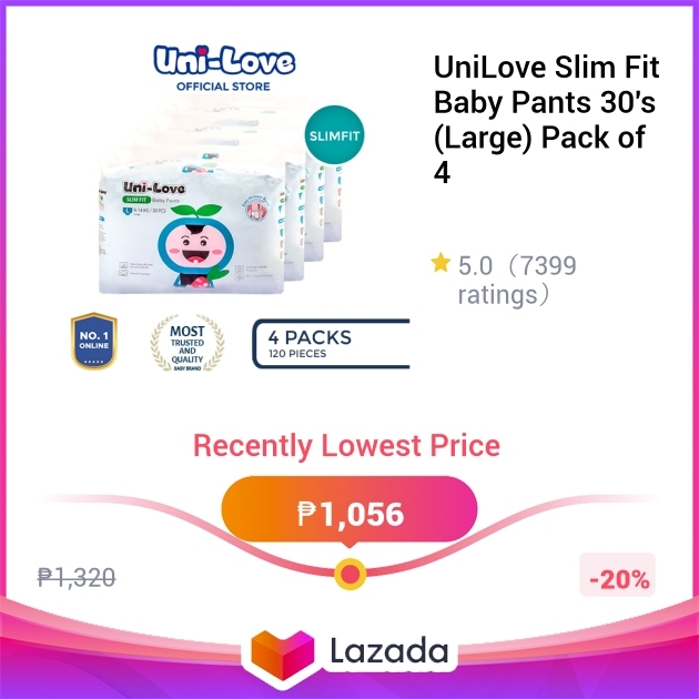 UniLove Slim Fit Baby Pants 30's (Large) Pack of 4