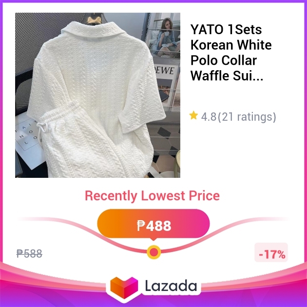 YATO 1Sets Korean White Polo Collar Waffle Suit Short Sleeve + Shorts ...
