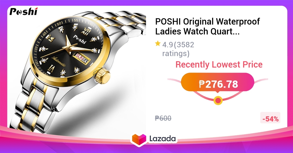 POSHI Original Waterproof Ladies Watch Quartz Stainless Steel Watch for ...