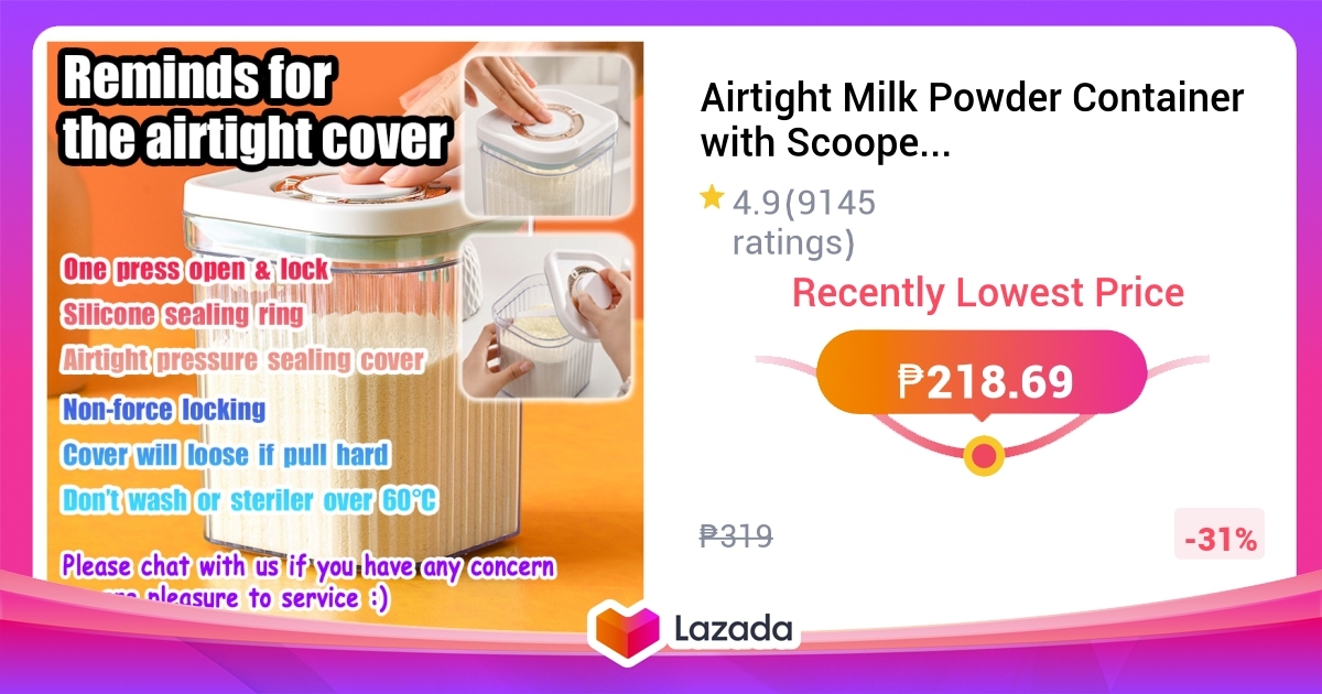 Airtight Milk Powder Container with Scooper Scraper and Cleaning Brush ...