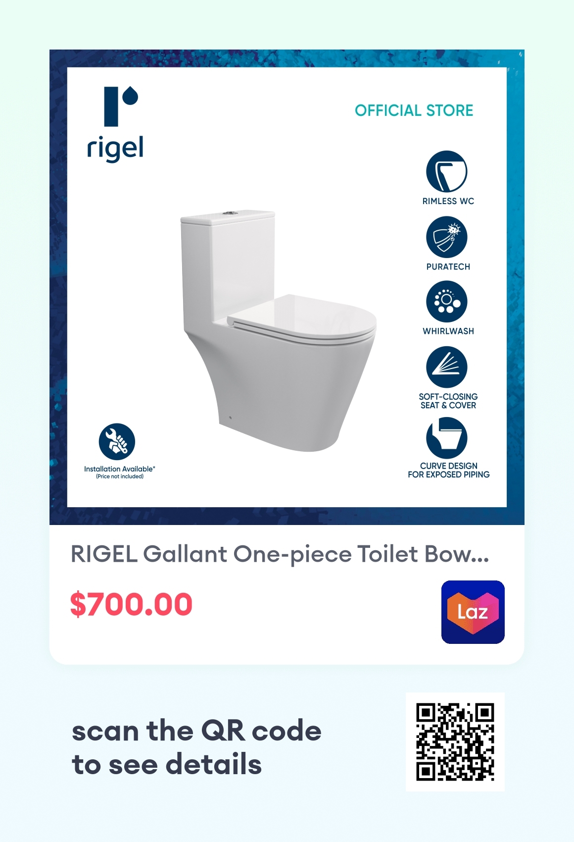 RIGEL Gallant One-piece Toilet Bowl with optional upgrade to manual ...