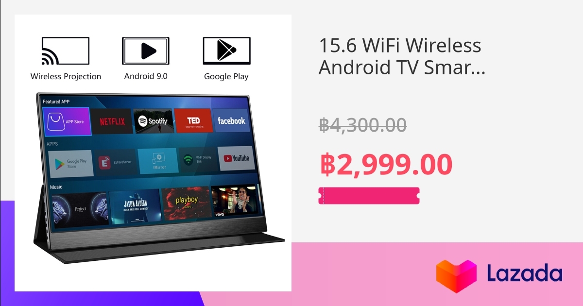 15.6 WiFi Wireless Android TV Smart Portable Monitor Goxgle Play APP ...