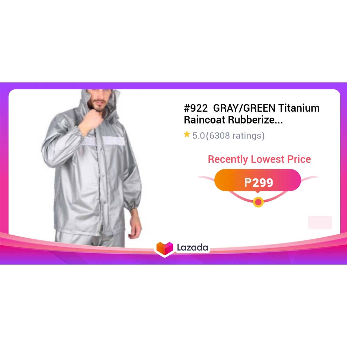 #922 GRAY/GREEN Titanium Raincoat Rubberized Makapal Kapote Popular ...