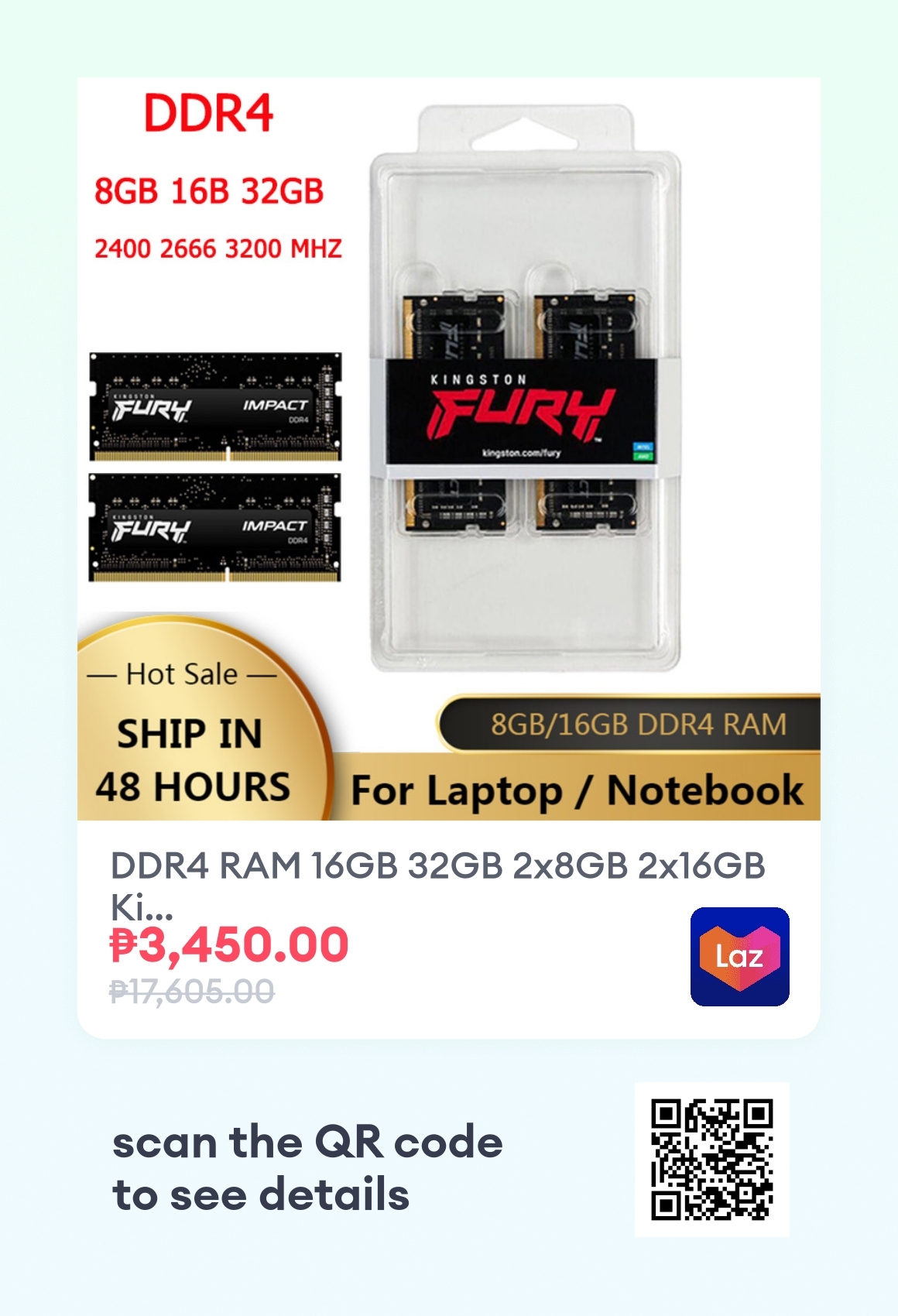 DDR4 RAM 16GB 32GB 2x8GB 2x16GB Kit 3200MHz 2400MHz 2666MHz Laptop ...