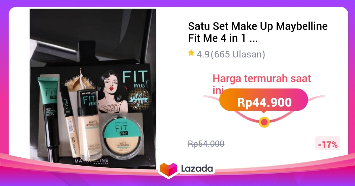 Satu Set Make Up Maybelline Fit Me 4 in 1 / Foundation + Bedak ...