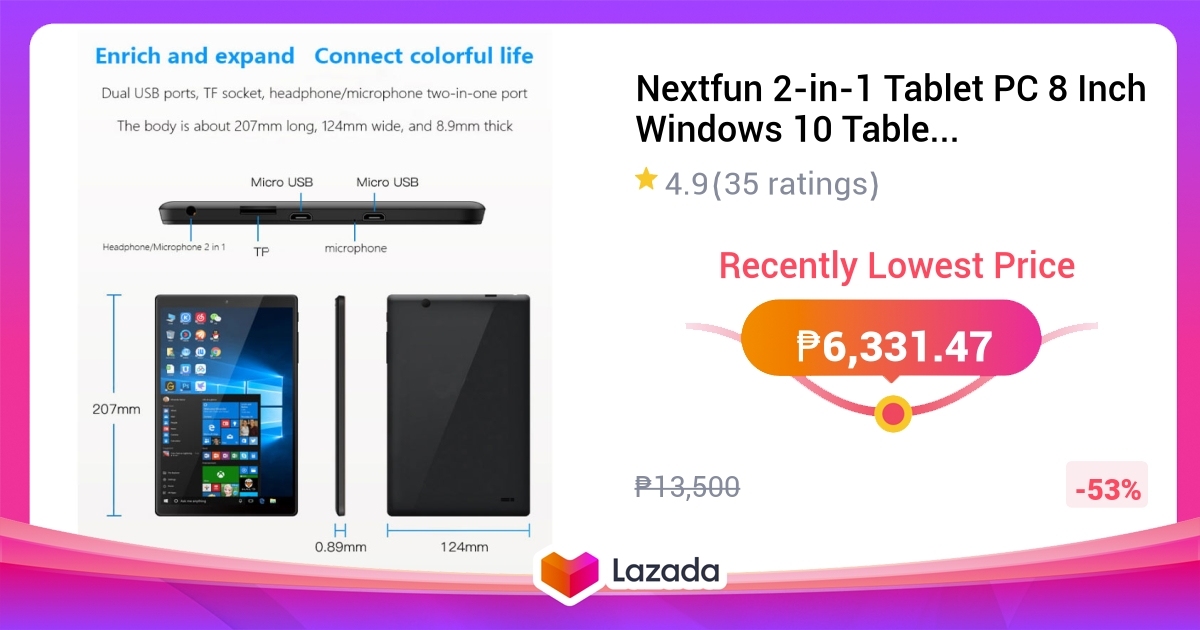Nextfun 2-in-1 Tablet PC 8 Inch Windows 10 Tablet 4G RAM+128G ROM ...