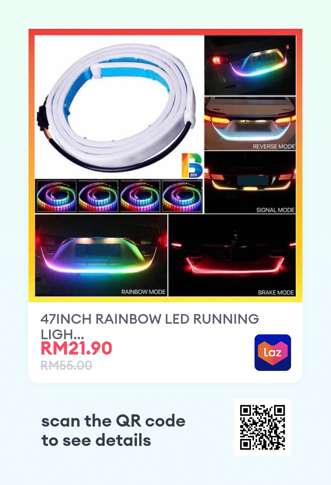 47INCH RAINBOW LED RUNNING LIGHT RGB Tail Front Decoration Bonnet Boot ...