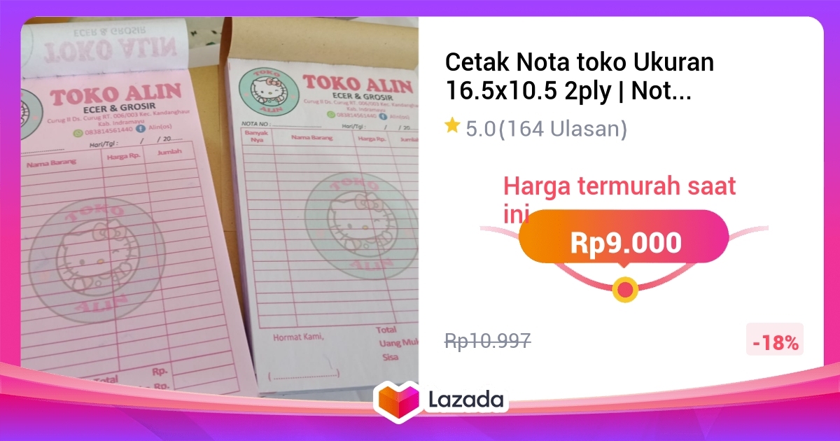 Cetak Nota toko Ukuran 16.5x10.5 2ply | Nota Custom | Nota Jualan ...