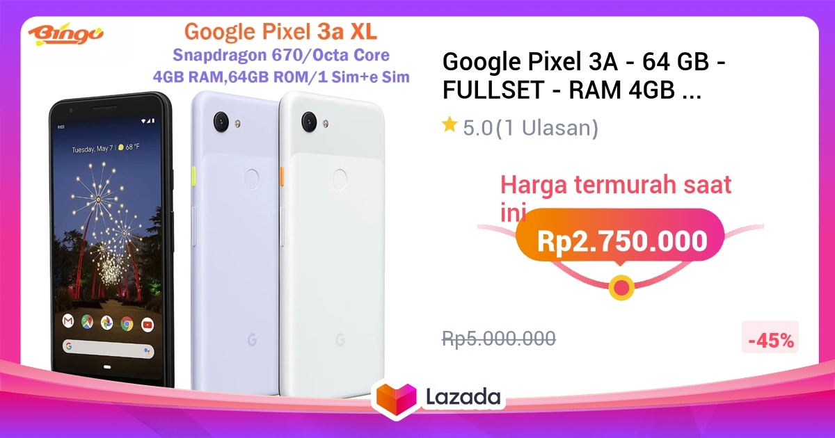 Google Pixel 3A - 64 GB - FULLSET - RAM 4GB - 64GB - Jakarta