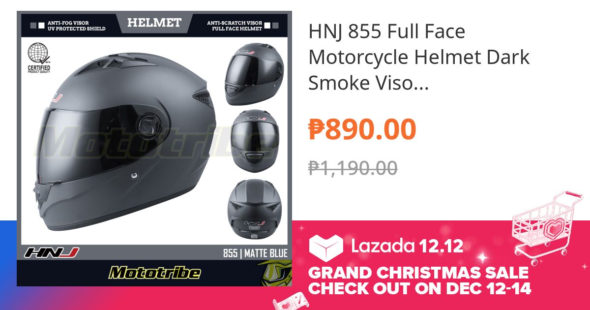 HNJ 855 Full Face Motorcycle Helmet Dark Smoke Visor Size Large ...