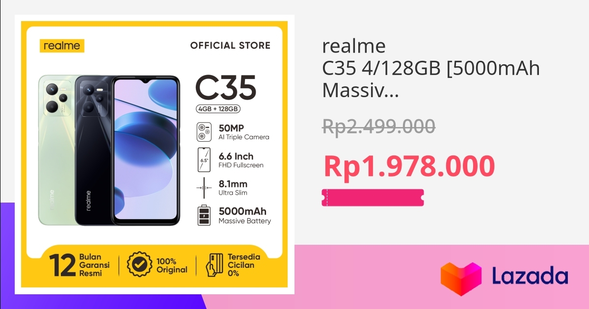 realme C35 4/128GB [5000mAh Massive Battery 50MP AI Triple Camera 8.1mm ...
