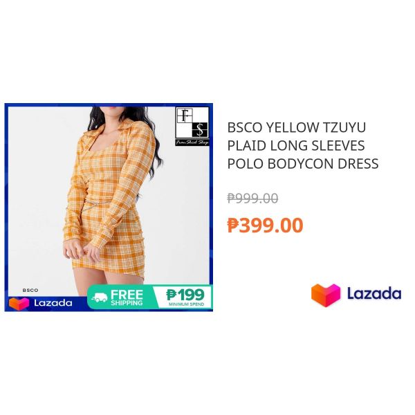 BSCO YELLOW TZUYU PLAID LONG SLEEVES POLO BODYCON DRESS