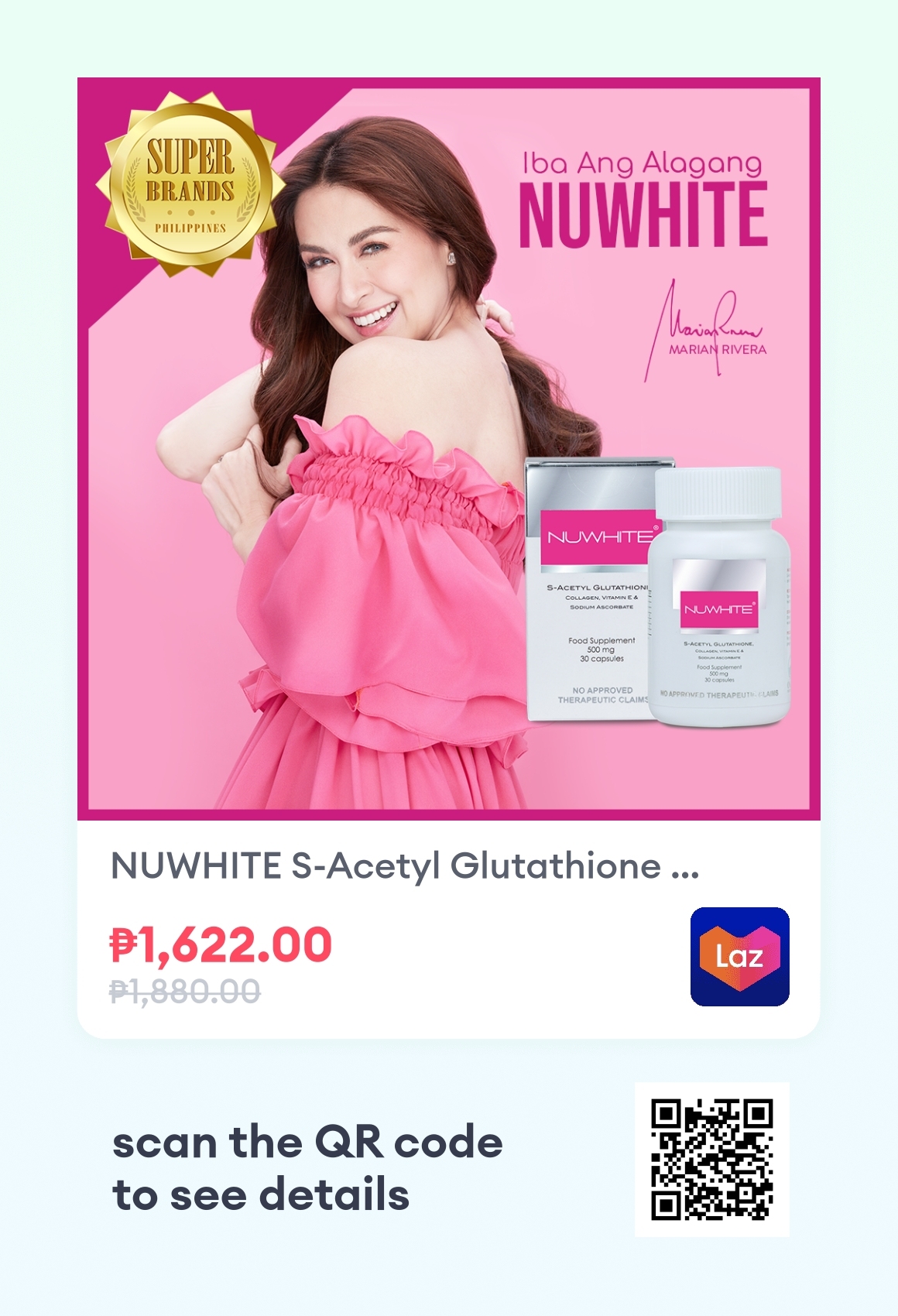 NUWHITE S-Acetyl Glutathione + Collagen + Sodium Ascorbate + Vitamin E Whitening Supplement