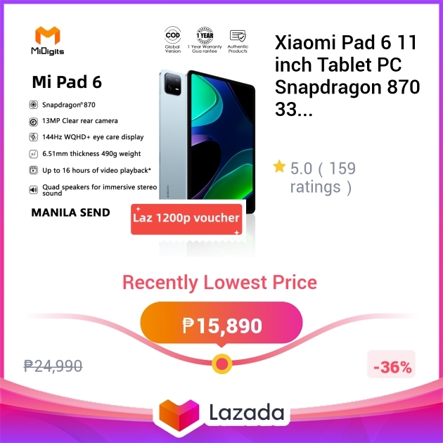 Xiaomi Pad 6 11 inch Tablet PC Snapdragon 870 33W Fast Charger 144Hz ...